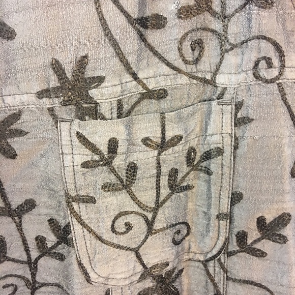 Chico's | Tops | Chicos Design Silk Shirt Floral Embroidered Sm | Poshmark